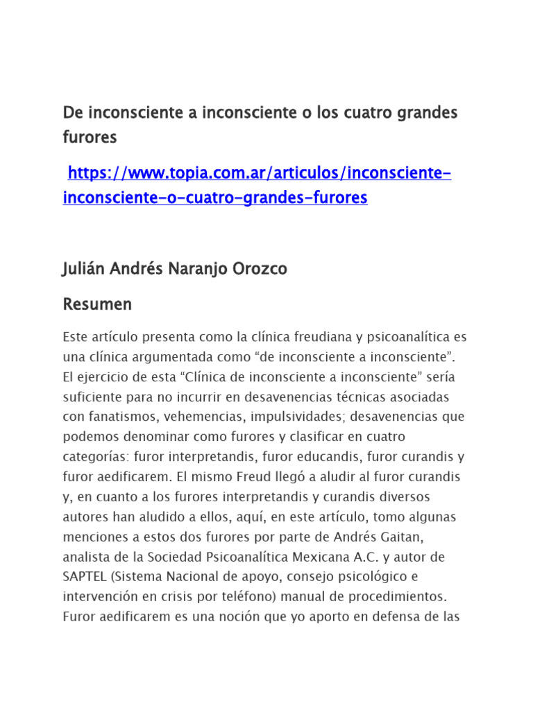 De Inconsciente A Inconsciente o Los Cuatro Grandes Furores | PDF ...