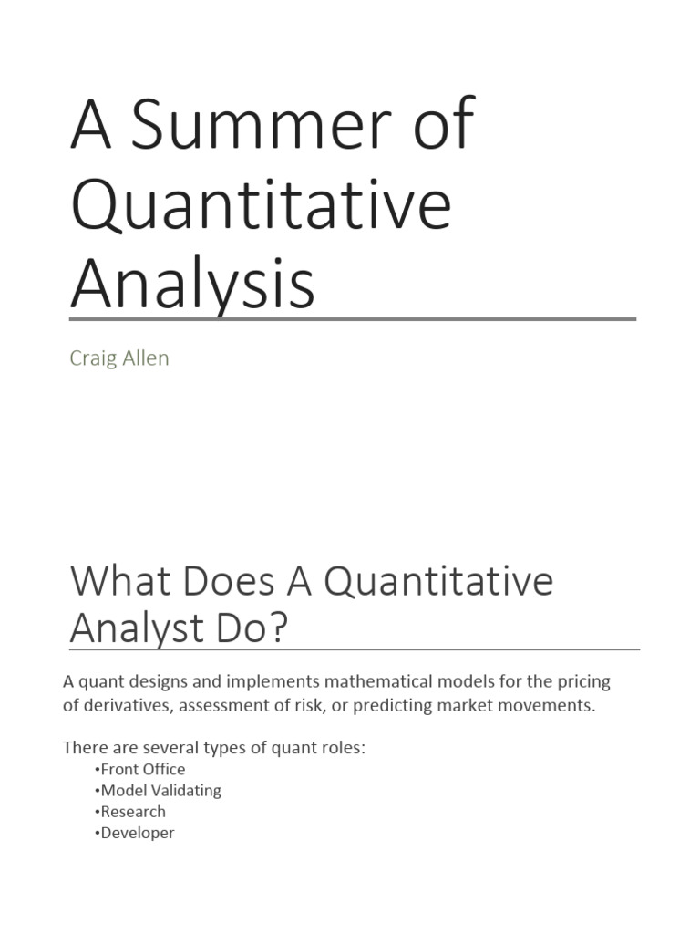 Summer of Quantitative Analysis | PDF | Financial Risk | Investing
