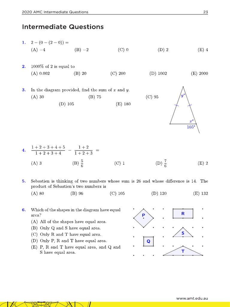 2020 AMC Intermediate Division (Y9 - 10) Questions | PDF