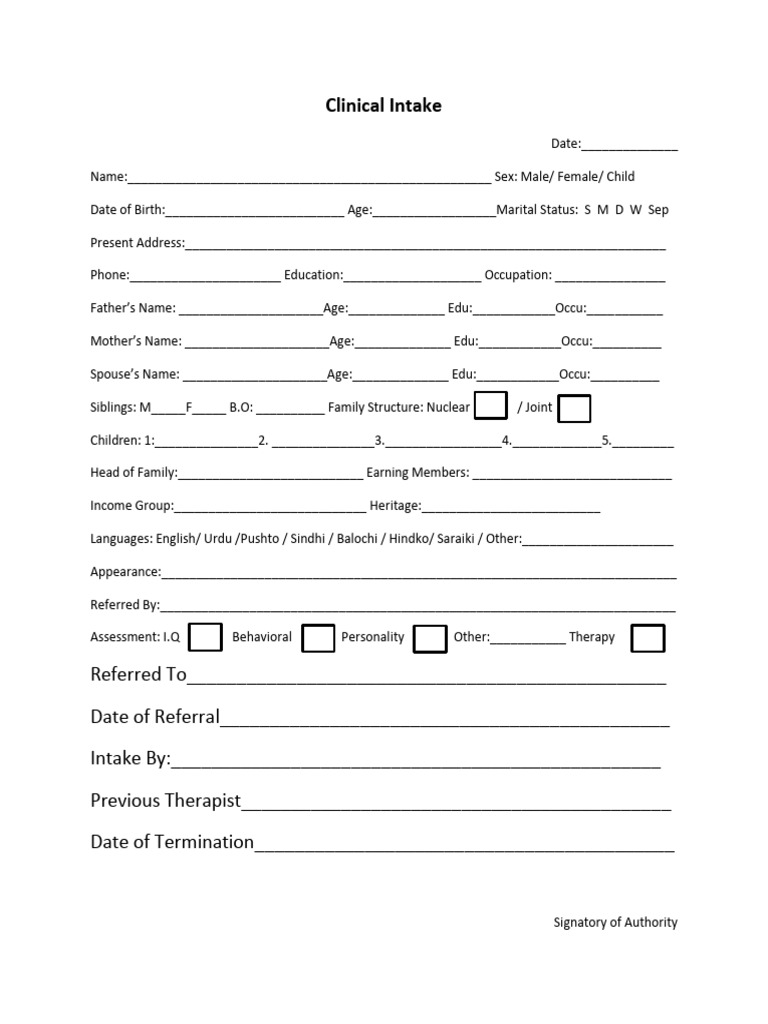 Intake form | PDF | Anxiety | Mental Disorder