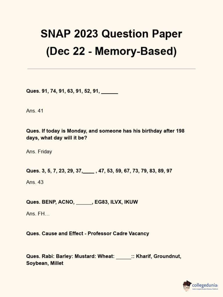 SNAP Question Paper Dec 22 | PDF | Teaching Methods & Materials