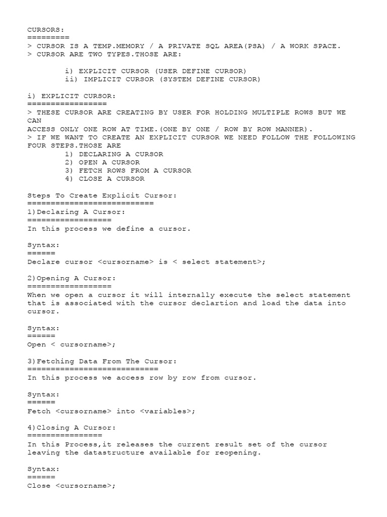 Class Notes2 Cursors Pdf Sql Data Management Software 2758
