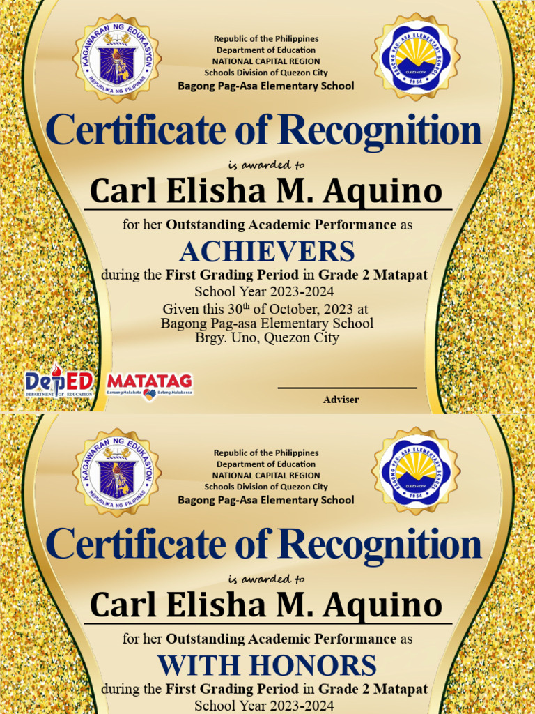 Recognition-Certificate-First-Quarter-Design-20 | PDF | Metro Manila ...