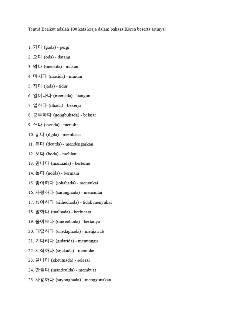 Kosakata Kata Kerja Korea | PDF