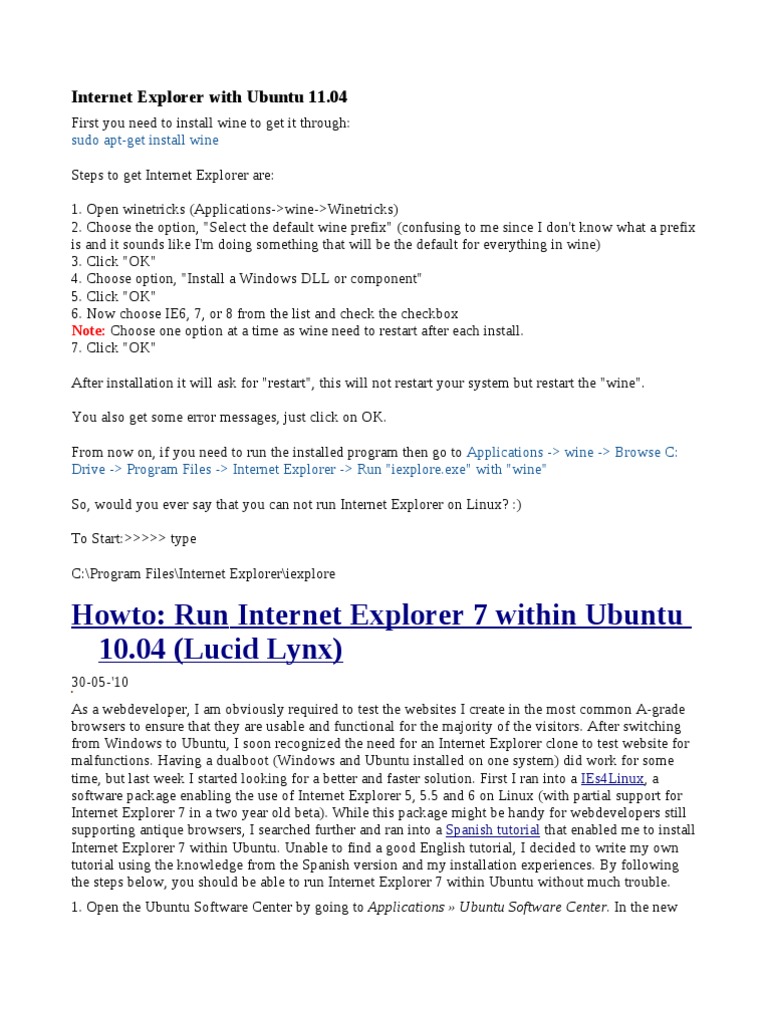 How To Run IE 8 Within Ubuntu Rel 10 | PDF | Internet Explorer | Ubuntu ...