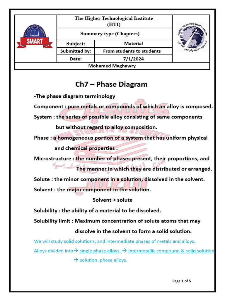 Binary Phase Diagram (Summary & MCQ) - Material | PDF | Alloy ...