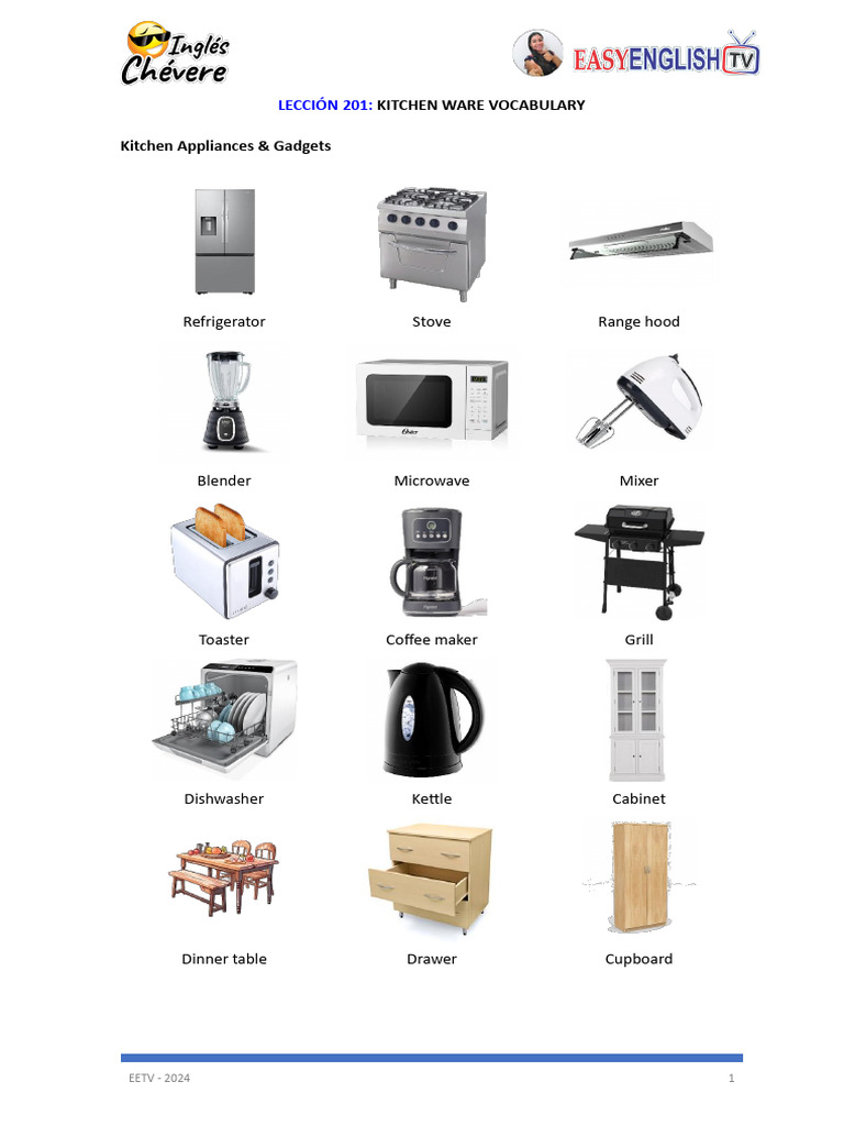 Lección 201 - Kitchen Ware Vocabulary - Eetv | PDF