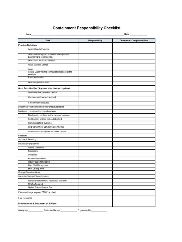 Containment Responsibility Checklist | PDF | Technology & Engineering