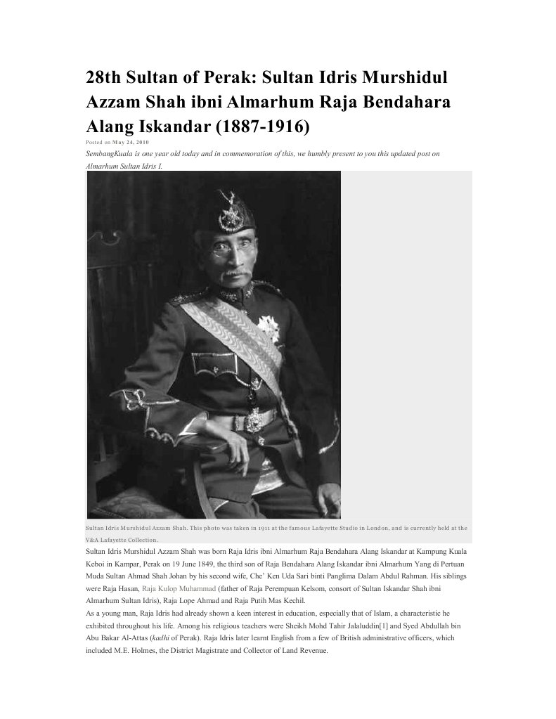 Sultan Idris and the Perak War | PDF