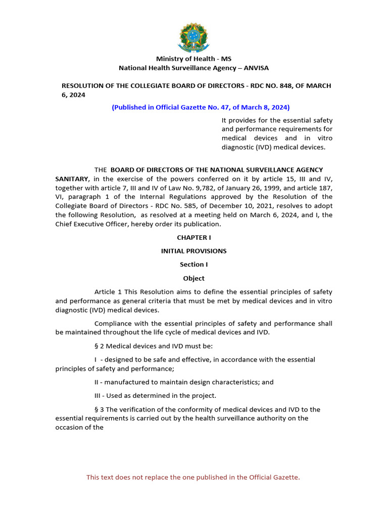 RDC 848 2024 EN | PDF | Medical Device | Risk