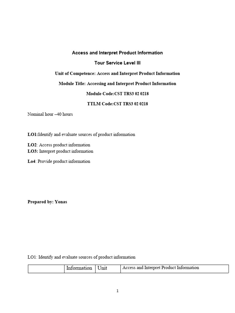 Access and Interpret Product Information-Level 3 | PDF | Information | Tourism
