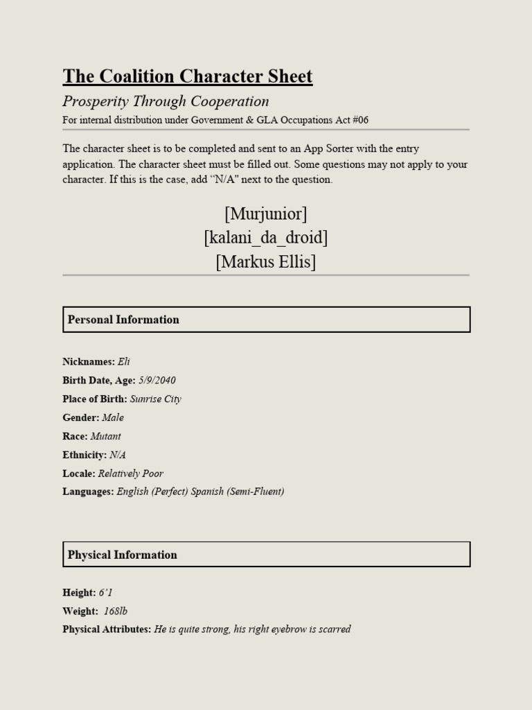 (ATF) The Coalition Character Sheet 2023 | PDF