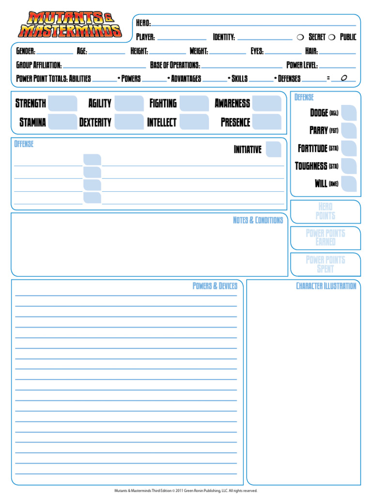 Mutants & Masterminds Character Sheet | PDF