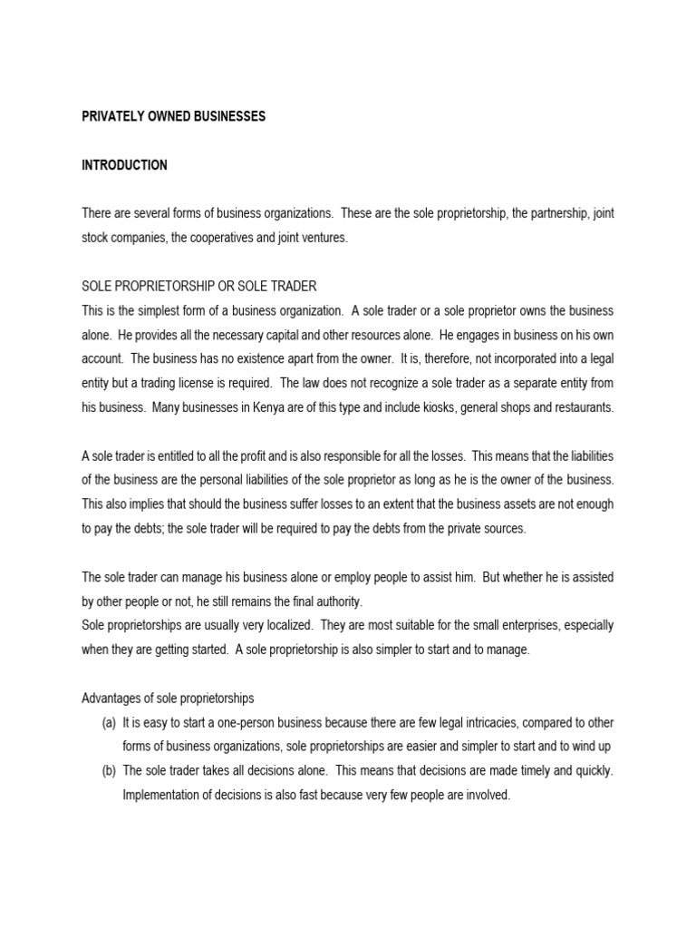 Four Forms of Business Ownership Explained | PDF | Partnership | Sole ...