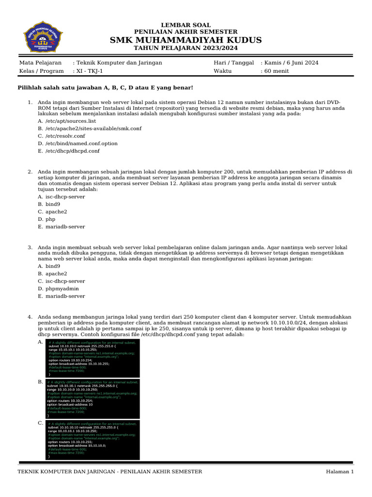 Soal - Pas Genap Mapel Konsentrasi Xi TKJ 2023-24-6342 - Teknik Komputer Dan Jaringan - Tak ...