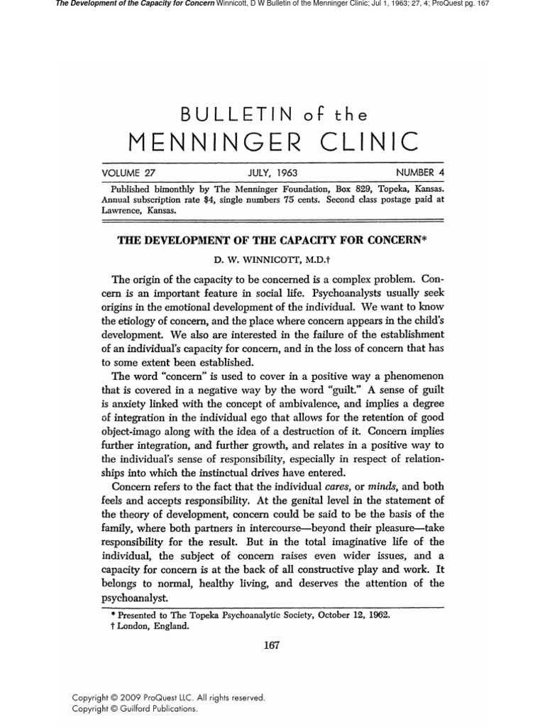 Winnicott - The Development of The Capacity For Concern | PDF