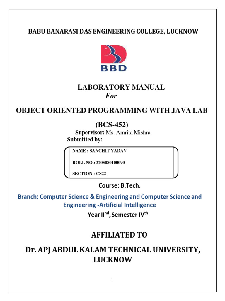 Java - Lab Manual - 2023-2024 (SANCHIT YADAV) | PDF | Inheritance (Object Oriented Programming ...