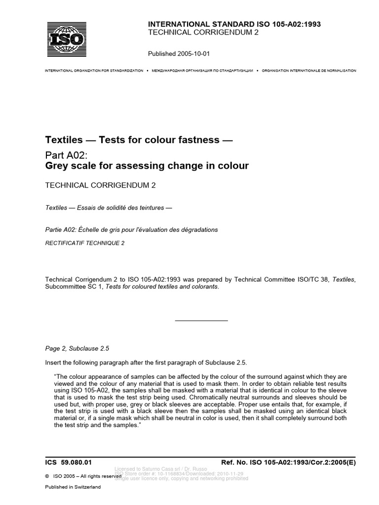 ISO 105-A02 Technical Corrigendum 2 | PDF