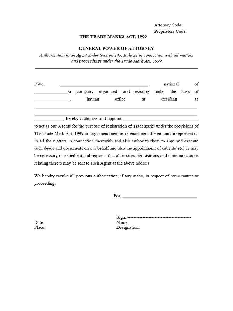 POA Trademark | PDF | Social Science | Law
