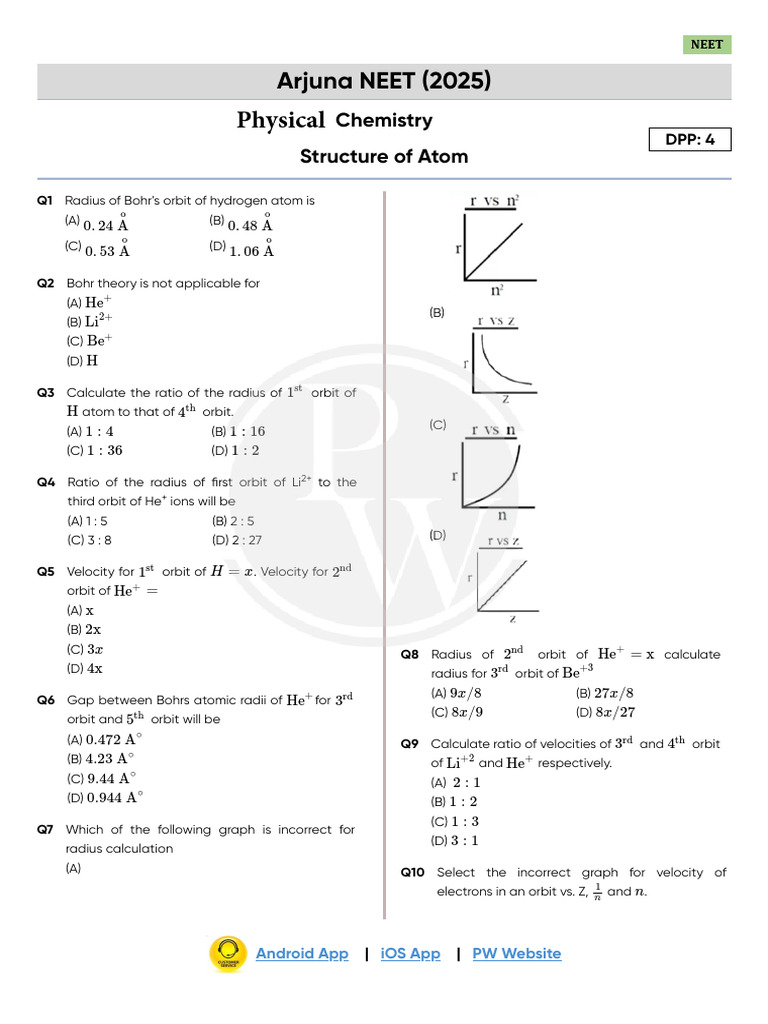 Structure Of Atom Dpp 04 Of Lecture 06 Arjuna Neet 2025 Pdf
