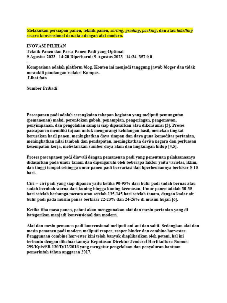 Melakukan Persiapan Panen, Teknik Panen, Sorting, Grading, Packing, Dan ...