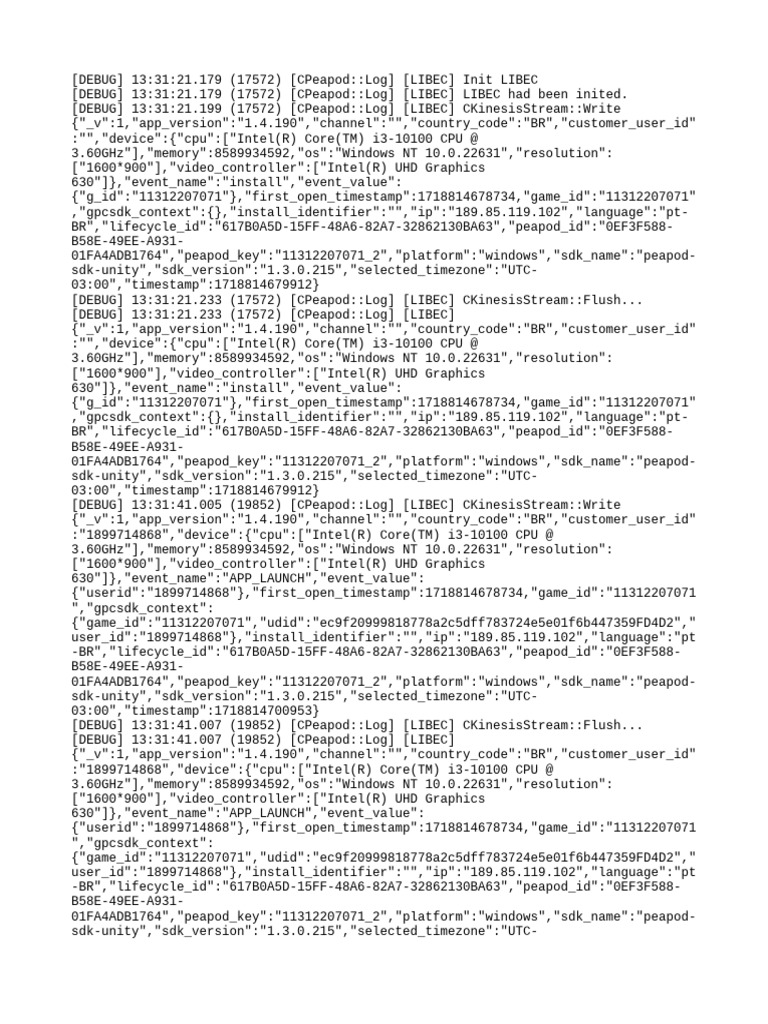Peapod SDK Unity Debug Log Analysis | PDF | Windows Nt | Central Processing Unit