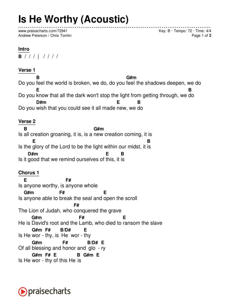 Is He Worthy Chord Chart - B - 1 Column Layout | PDF | Religious Belief ...