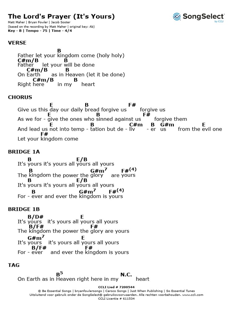 The Lord's Prayer (It's Yours) - B - Chord | PDF