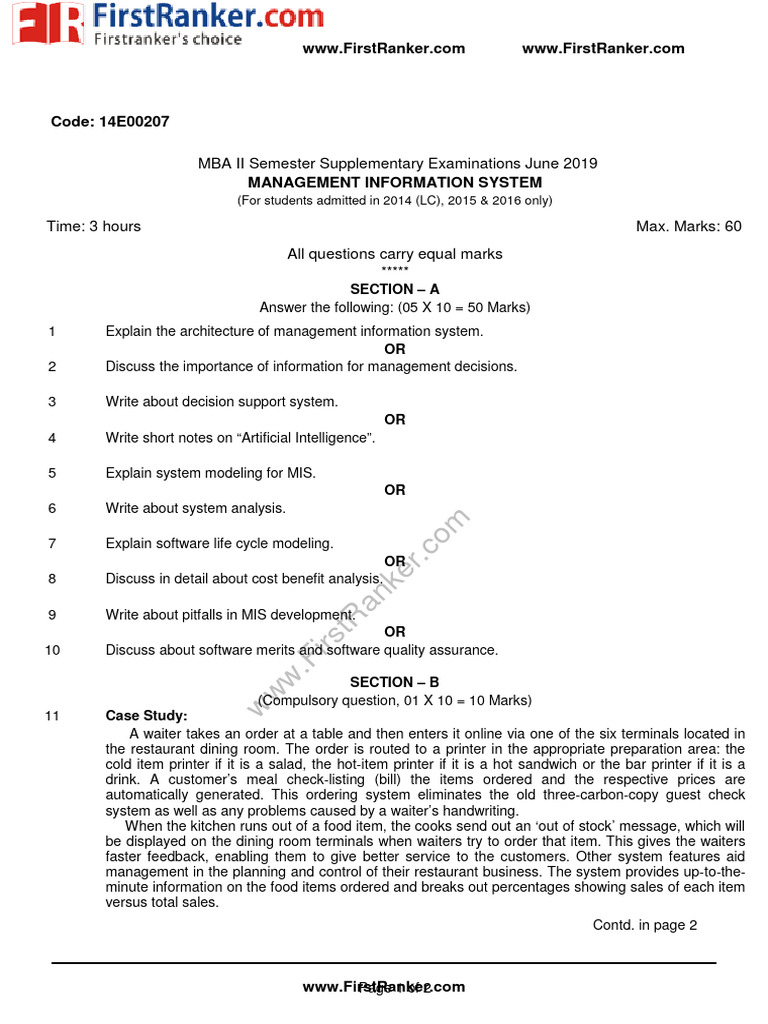 MBA II Semester Supplementary Examinations June 2019: Code: 14E00207 ...