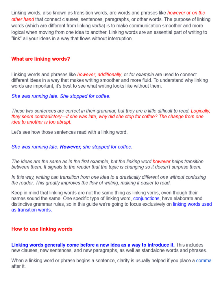 Linking Words for Smooth Writing | PDF | Sentence (Linguistics) | Word