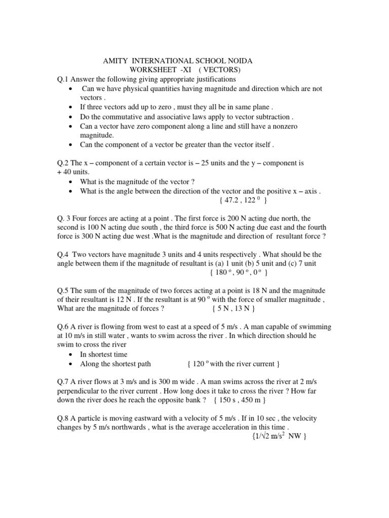 WORKSHEET Vectors | PDF | Euclidean Vector | Speed WORKSHEET Vectors | PDF | Euclidean Vector | Speed