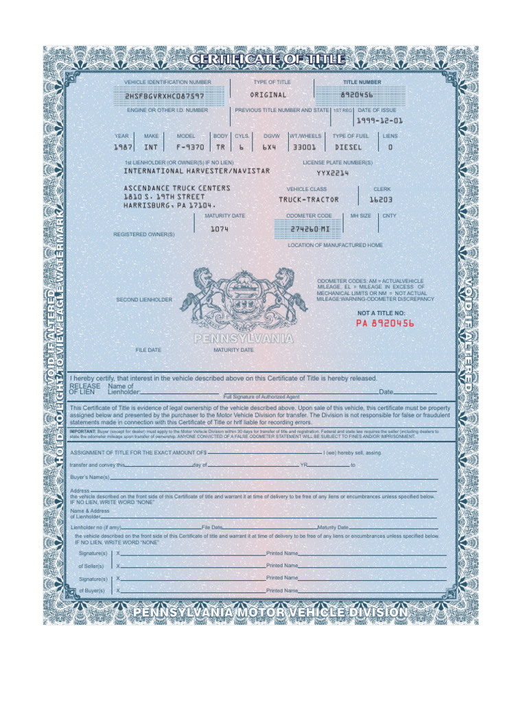 Pennsylvania Vehicle Title Guide | PDF | Title (Property) | Lien