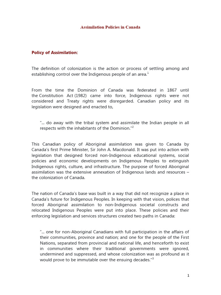 Assimilation Policies in Canada | PDF | Immigration | Genocides