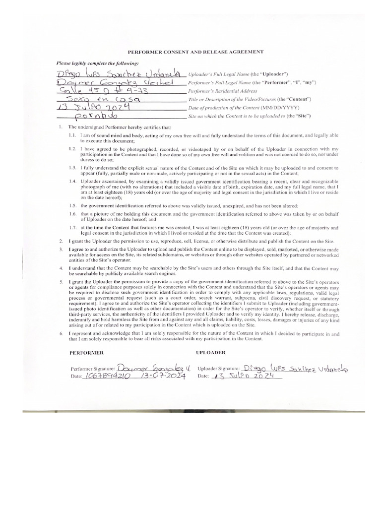 PERFORMER CONSENT AND RELEASE AGREEMENT | PDF