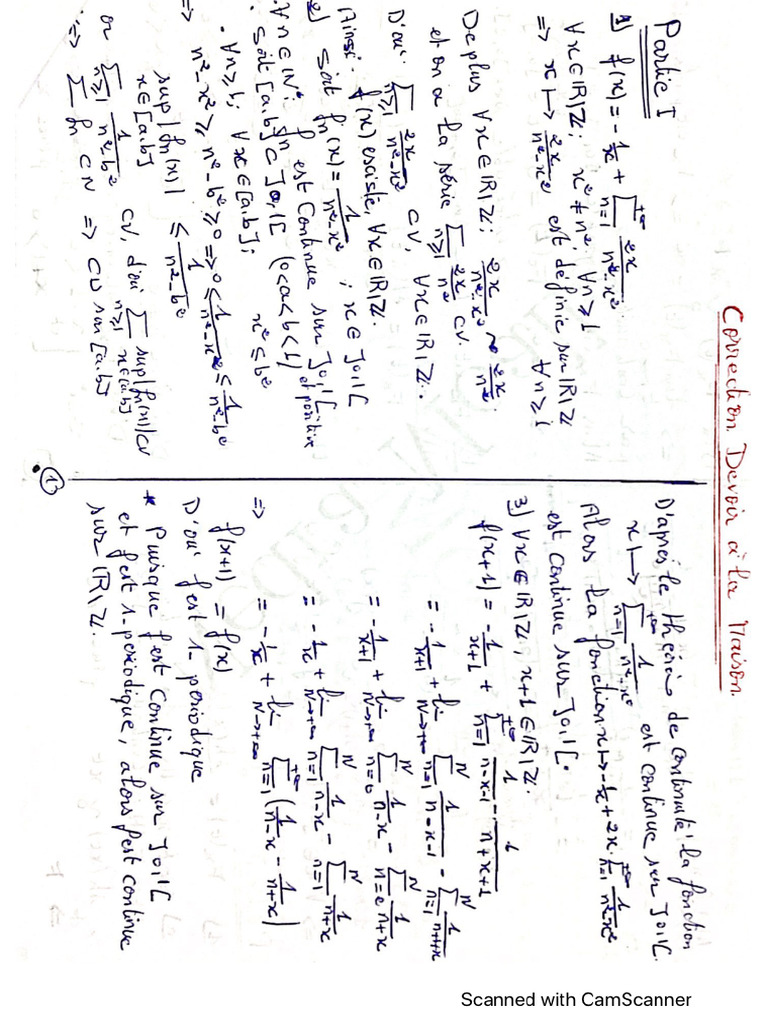 DM Série de Fonctions Correction | PDF