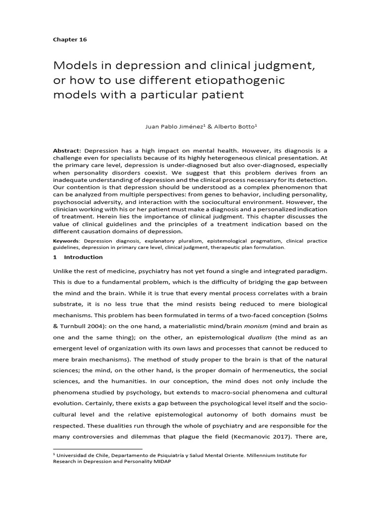 Models in Depression and Clinical Judgment or How To Use Different ...
