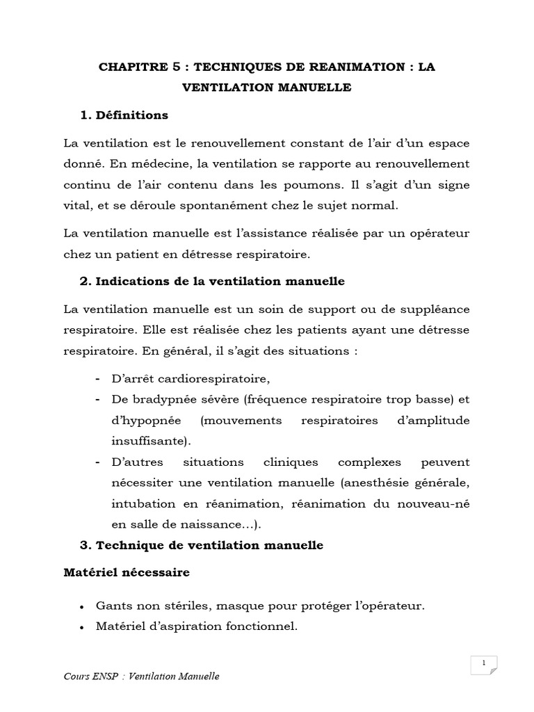 Techniques de Ventilation Manuelle | PDF | Médecine de soins intensifs ...