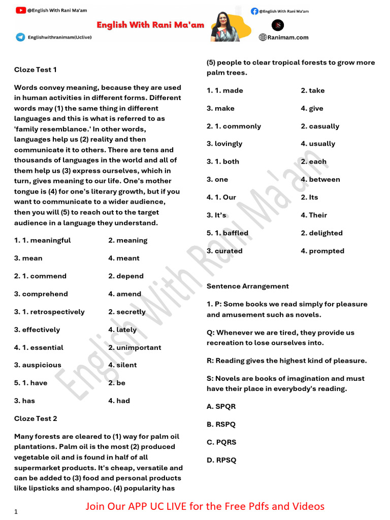 Cloze Test Passage Pqrs 1 Pdf