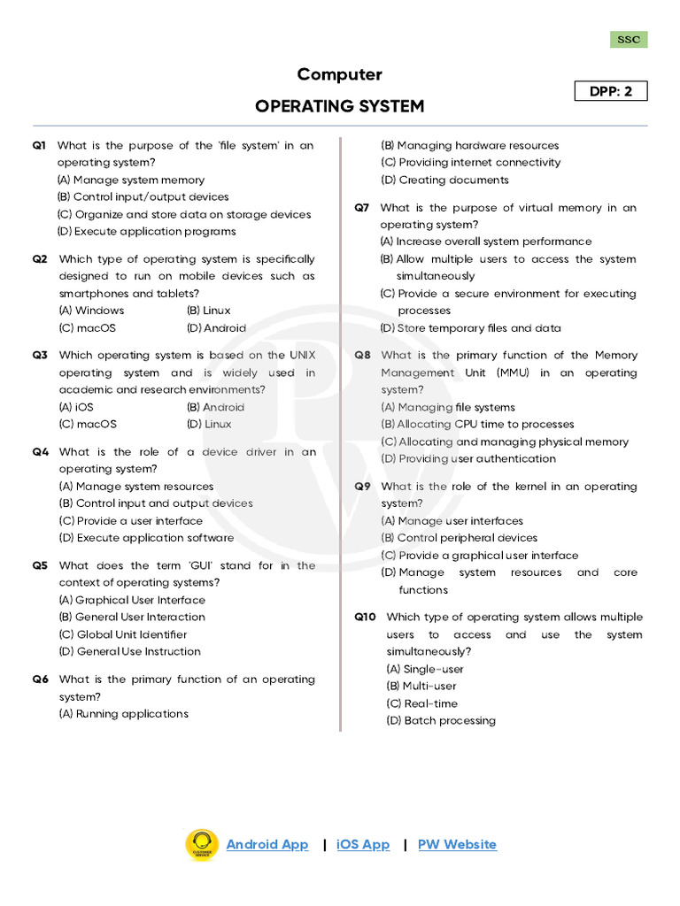 Operating System _ DPP 02 (English) | PDF | Operating System | Graphical User Interfaces