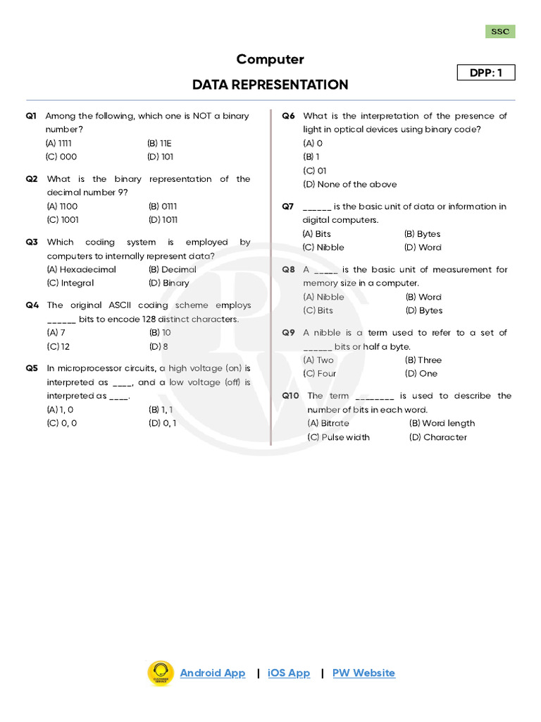 Data Representation - DPP 01 (English) | PDF | Bit | Byte