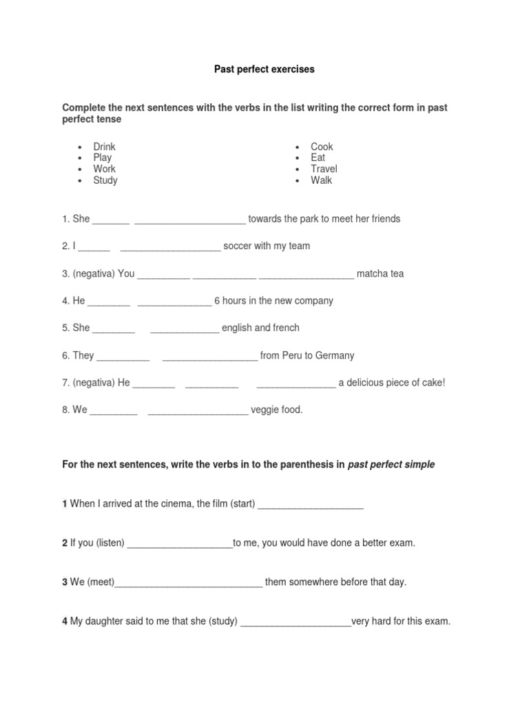 Past Perfect Exercises | PDF