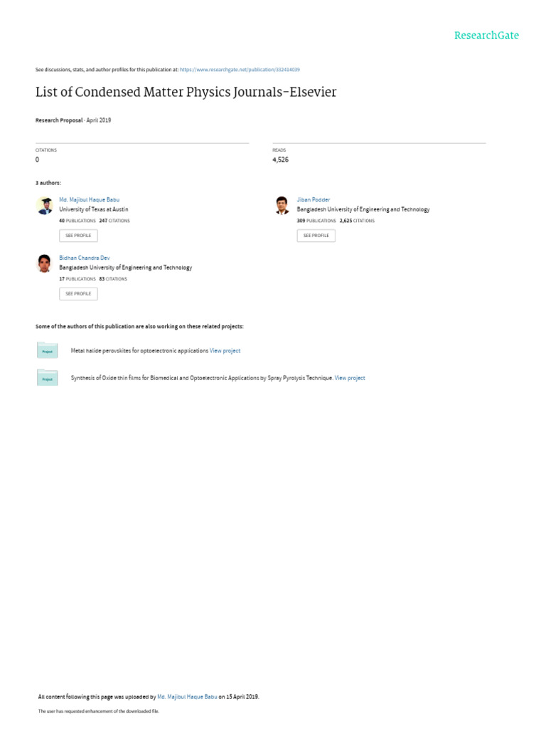 Condensed Matter Physics Journals List | PDF | Materials Science ...
