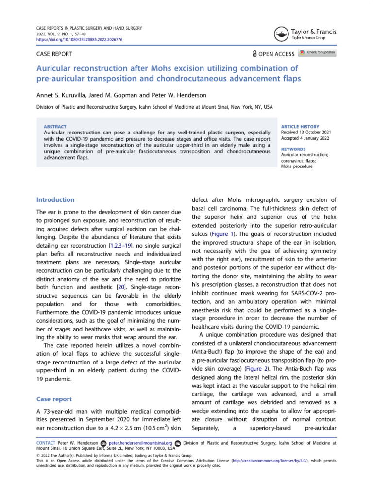 Auricular Reconstruction: Single-Stage Flap Technique | PDF | Surgery | Ear