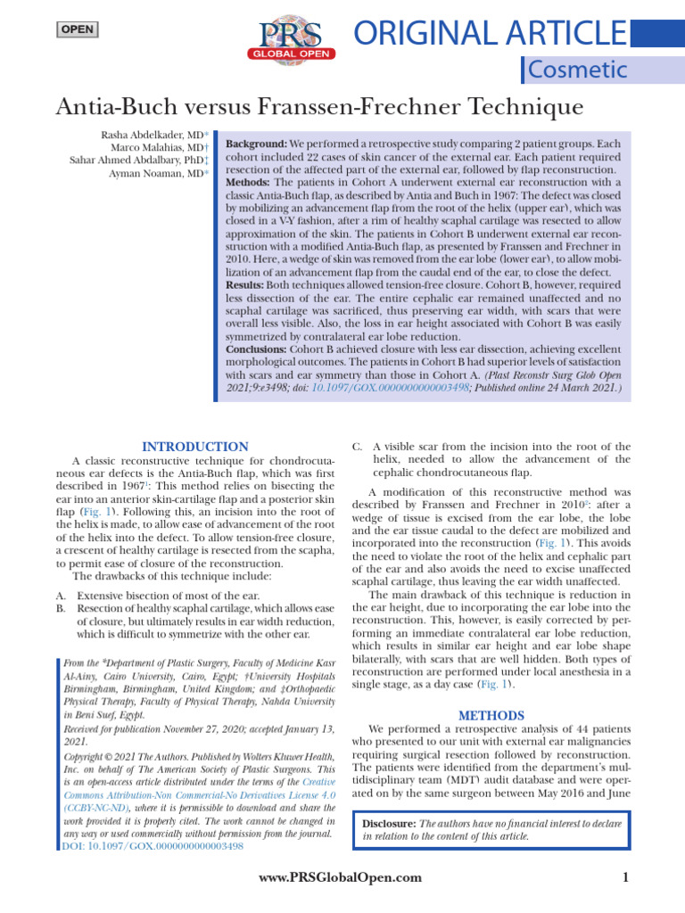 Antia-Buch Versus Franssen-Frechner Technique | PDF | Ear | Surgery