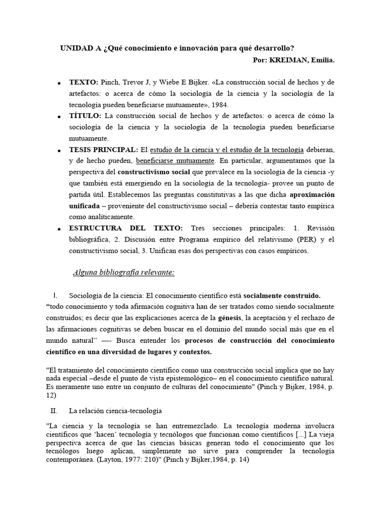 Pinch, Trevor J, y Wiebe E Bijker | PDF | Conocimiento | Sociología