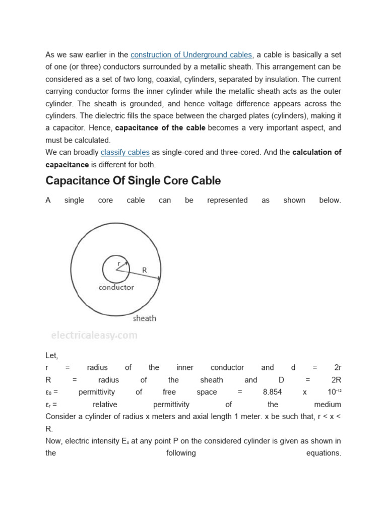 CABLE calculation ref | PDF | Capacitance | Permittivity