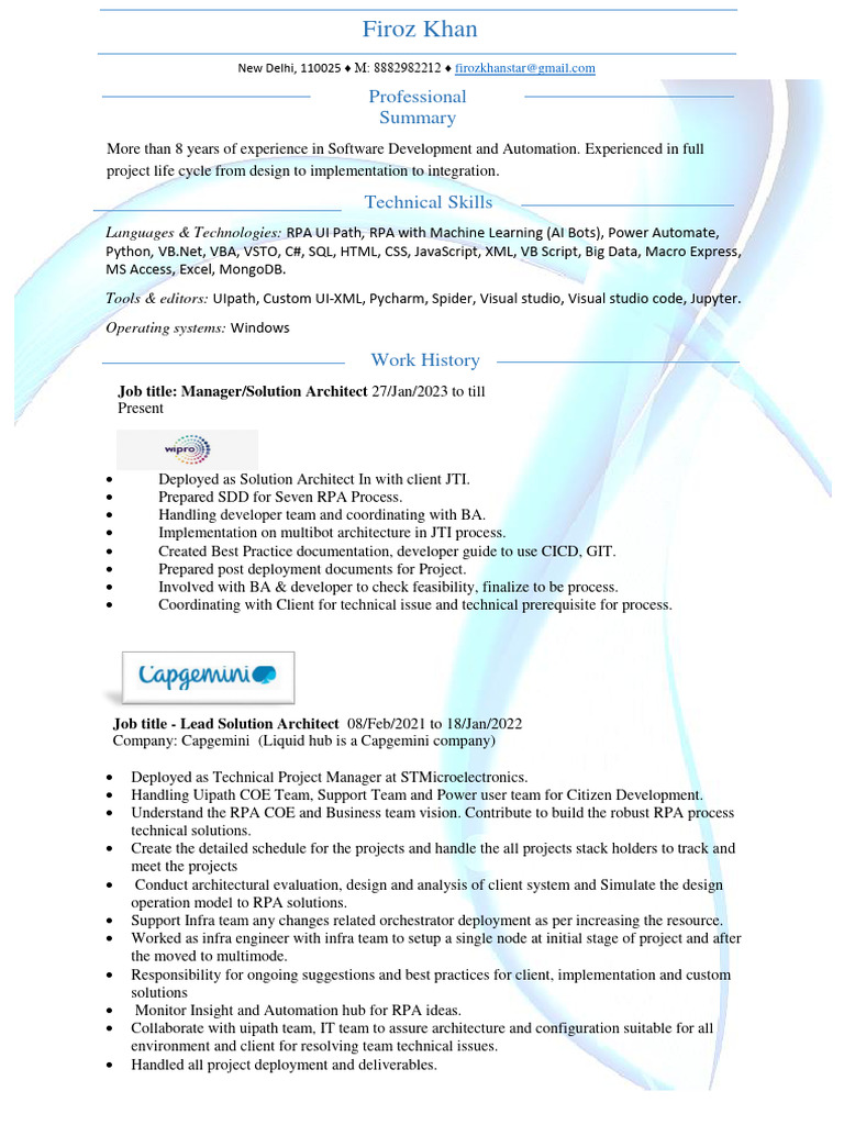 Firoz Khan CV | PDF | Microsoft Access | Microsoft Excel
