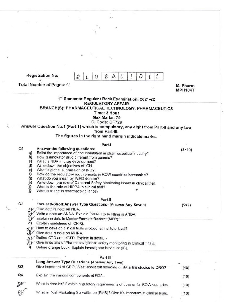 M.Pharm Question Paper 2021-22 | PDF | Wellness | Science & Mathematics