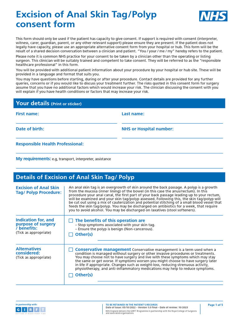 DC22.016.2.9 NHS Consent Form Anal Skin Fibroepithelial Polyps 11 Jun23 ...