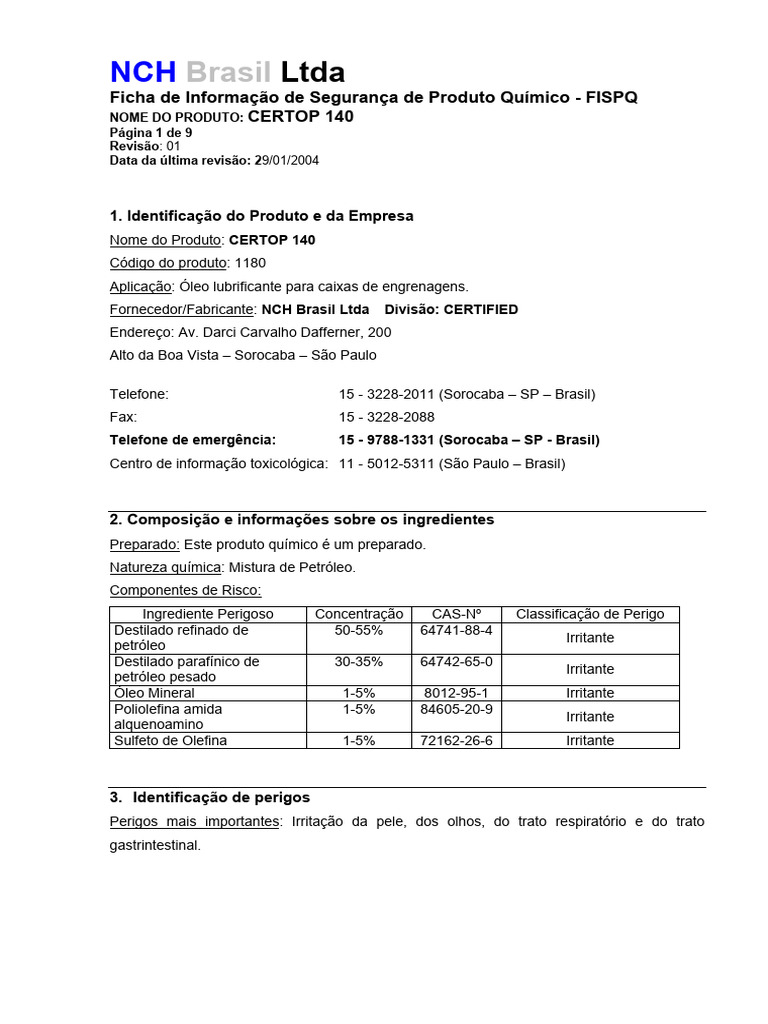 Fispq Certop 140 - Out 2004 | PDF | Incêndios | Embalagem e rotulagem